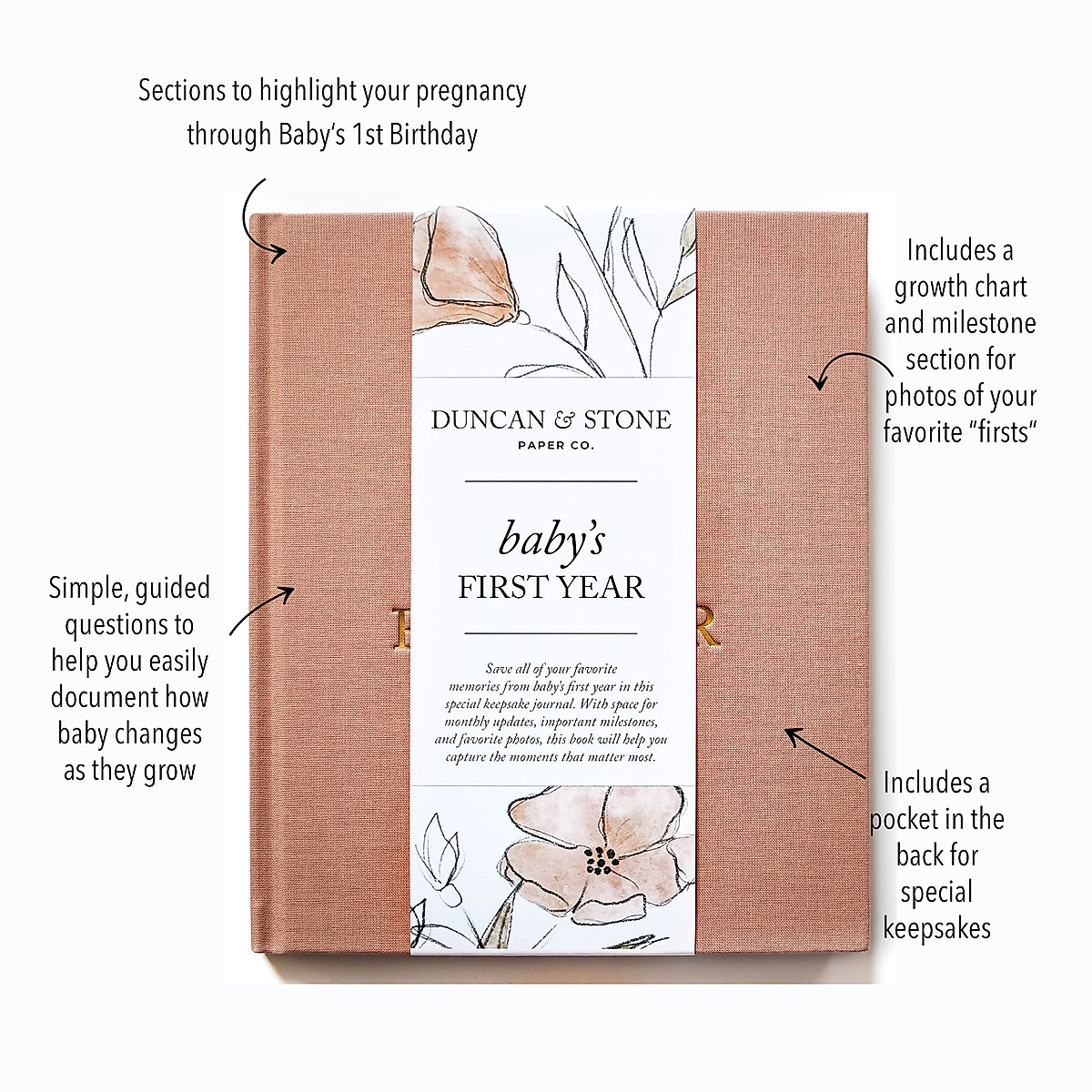 Baby First Year Book (Dusty Rose, 112 Pages) - Memory & Milestone Baby's First Year Photo Album from Pregnancy to First Year – Baby Book Keepsake Gift