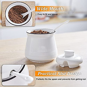 DAYYET Sugar Bowl with Lid and Spoon, 12 oz Ceramic Sugar Bowl with Spoon, Sugar Container for Coffee Bar, Sugar Jar Sugar Dispenser Bowl, Modern Kitchen Decor, White