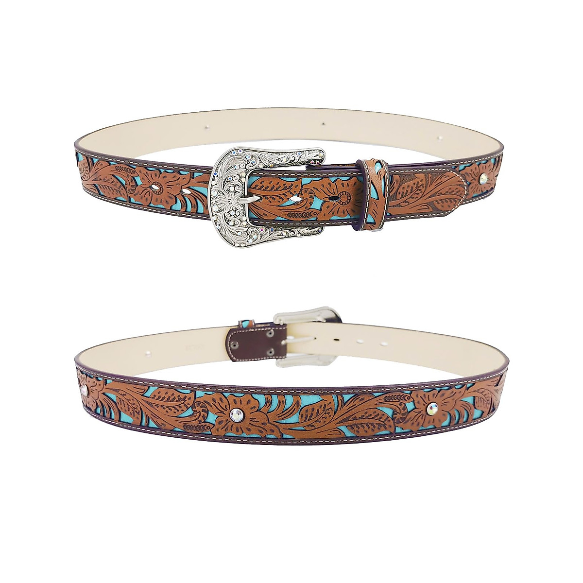 TOPACC Western Belts for Woman Cowgirl Brown Turquoise Cowboy Belt Bling Floral Rodeo Belt for Jeans Gilrs Country Concert Outfit