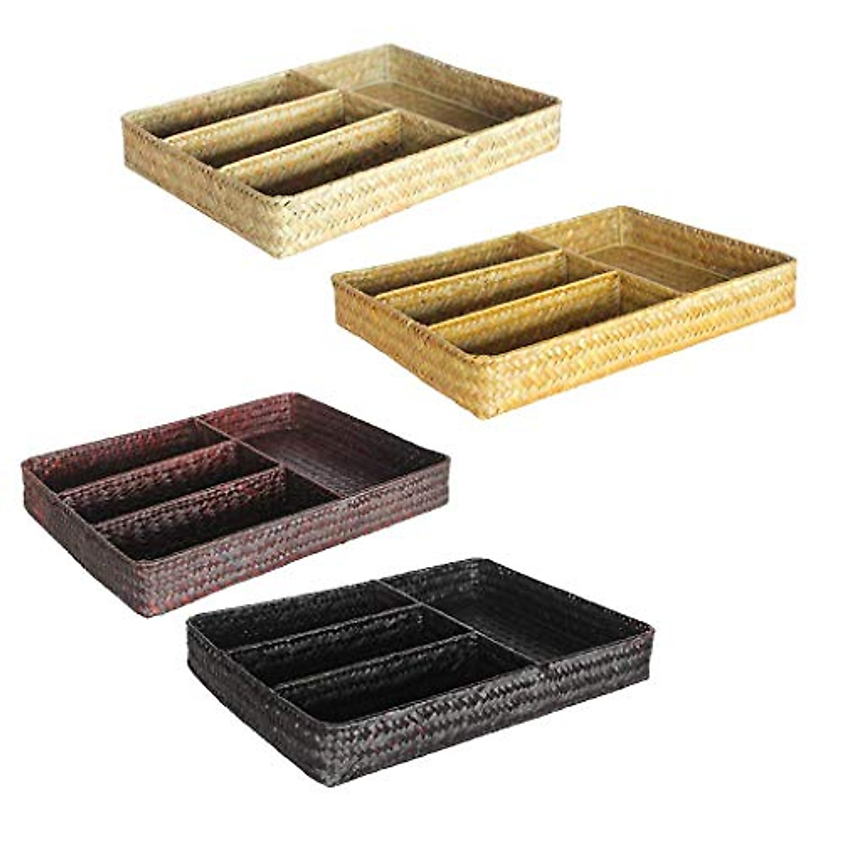 Backbayia Seagrass Pen Holder Office Supplies Stationery Storage Box Desk Organizer (Wood Color)