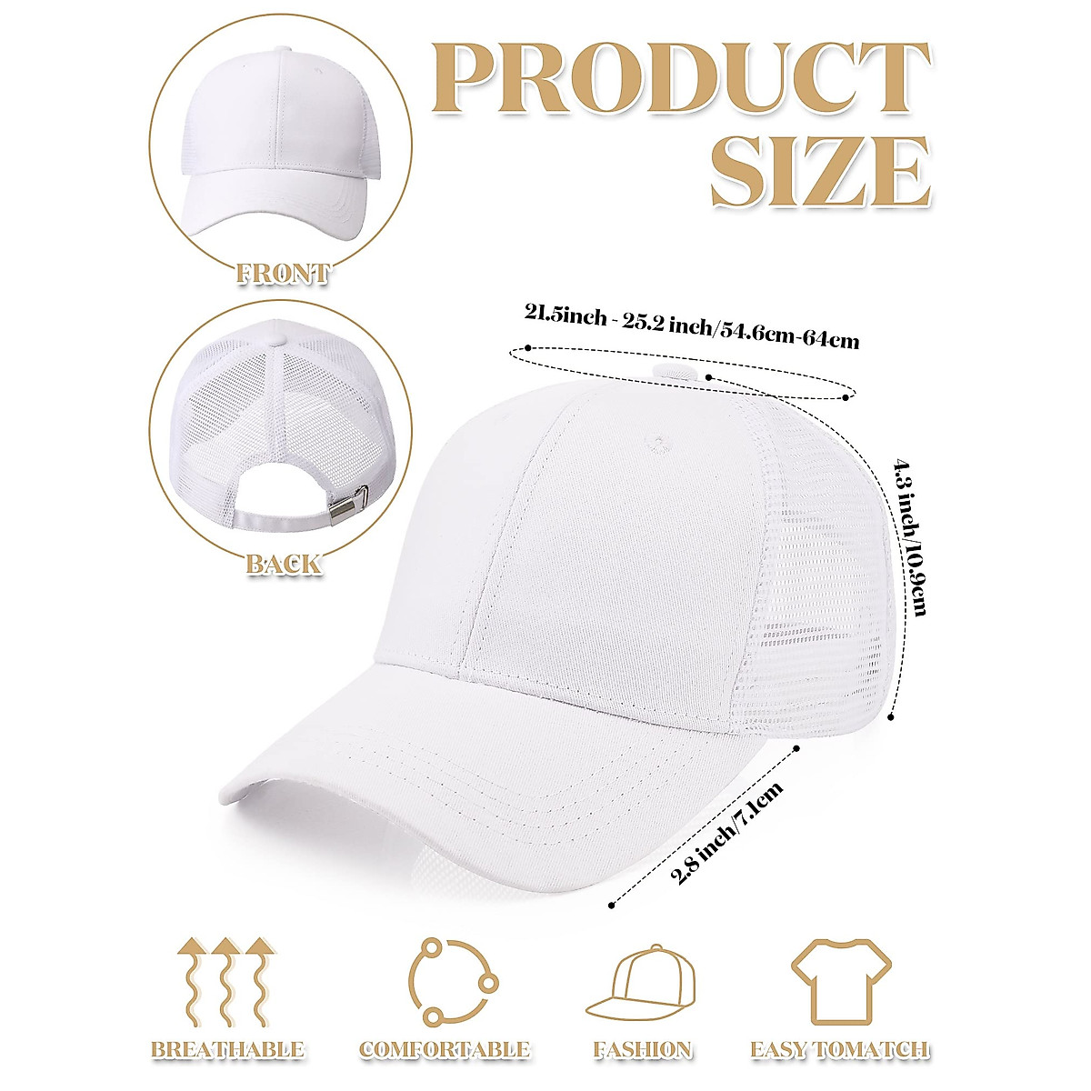 24 Pieces Mesh Trucker Hats Sport Baseball Caps Adjustable Trucker Golf Dad Hat Bulk for Unisex Men Women Teen Sports Workout (White)