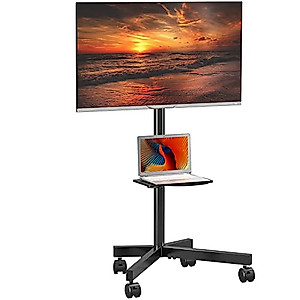 Mobile TV Carts on Wheels for 21-60 Inch Flat/Curved Panel Screens TVs - Height Adjustable Floor Trolley Stand with Shelf Holds up to 77lbs - Max VESA 400x400mm