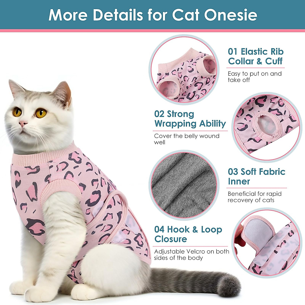 SUNFURA Cat Recovery Suit, Cat Surgery Recovery Suit Female Kitten Onesie for Cats After Surgery, Cat Neuter Recovery Suit Anti Licking, E-Collar Alternative Cat Surgical Recovery Suit, Pink M