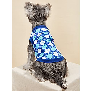 QWINEE Geometric Pattern Dog Tank Top Soft Stretchy Sleeveless Cat Puppy Vest for Small Medium and Large Dogs Cats Kitten Blue XS