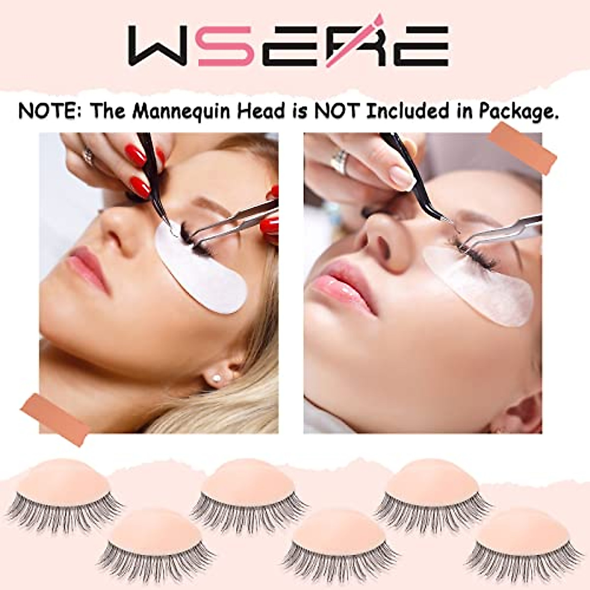 WSERE 9Pairs Removable Eyelids with Lashes, Replaced Eyelid Silicone Realistic Mannequin Eyelids, Mannequin Head Replacement Eyelids, Makeup Training Eyelashes Extensions Replaceable Practice Eyelid A