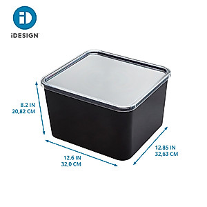 iDesign Storage Bin with Lid & Wall Mount Bracket, The Wallspace Collection – 12" x 12" x 8", Clear Bin