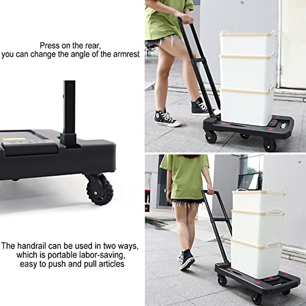 Trolley Folding Hand Truck Flatform Cart Load 375 lb Five Wheel Platform Truck Foldable Utility Luggage Folding Dolly, Travel Shopping Moving Office…