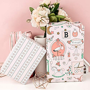 WRAPAHOLIC Reversible Wrapping Paper - 24 inch X 65.6 feet Jumbo Roll Baby Girl Design, Perfect for Kids Birthday, Party, Holiday, Baby Shower Packing