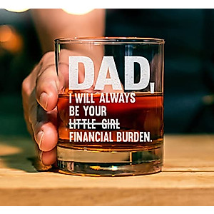 CARVELITA Dad I Will Always Be Your Little Girl Financial Burden 11oz Engraved Whiskey Glasses - Dad Gifts From Daughters, Funny Dad Glasses, Financial Burden Dad Mug, Dad Favorite Child