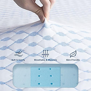 Maxzzz 4 Inch Memory Foam Mattress Topper Twin Size, High Density Ventilated Firm Gel Bed Foam Topper with Washer & Dryer-Safe Cover, CertiPUR-US & Oeko-Tex Blue