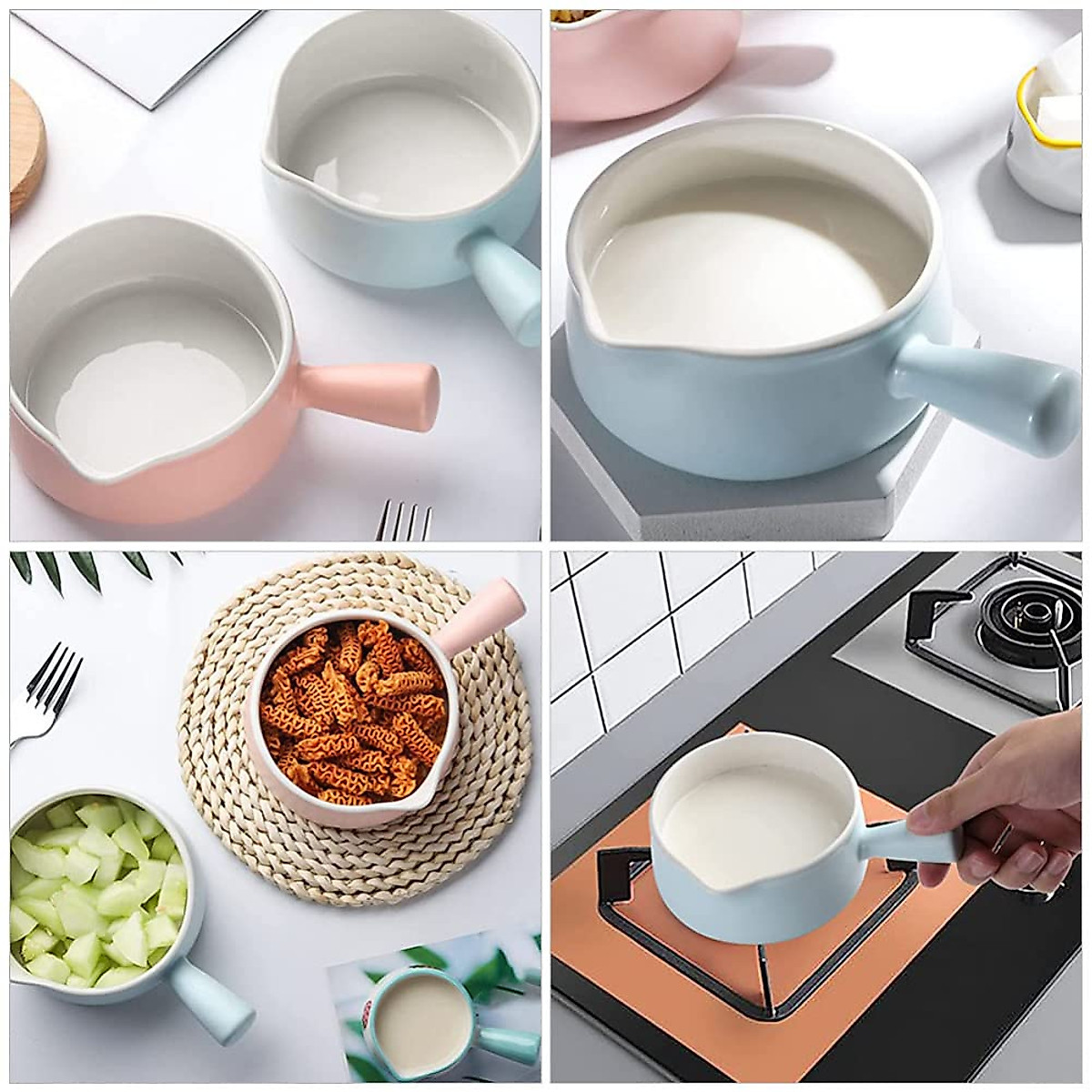 Hemoton Noodle Pot Enamelware Saucepan Butter Melter Stew Pot Small Soup Pot Butter Warmer Pot Stirrer Miniature Saucepan Baby Food Jar Cooking Pot Multifunction Ceramics Coffee Child