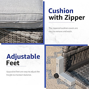 Patiorama 3-Piece Patio Furniture Set, Outdoor Sectional Sofa, All-Weather Grey PE Wicker Rattan Conversation Set,Outdoor Couch Loveseat,Patio Seating for Porch Balcony Garden Pool(Light Grey Cushion)