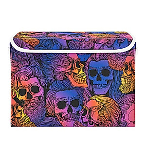 innewgogo Bearded Skulls Storage Bins with Lids for Organizing Closet Organizers with Handles Oxford Cloth Storage Cube Box for Books
