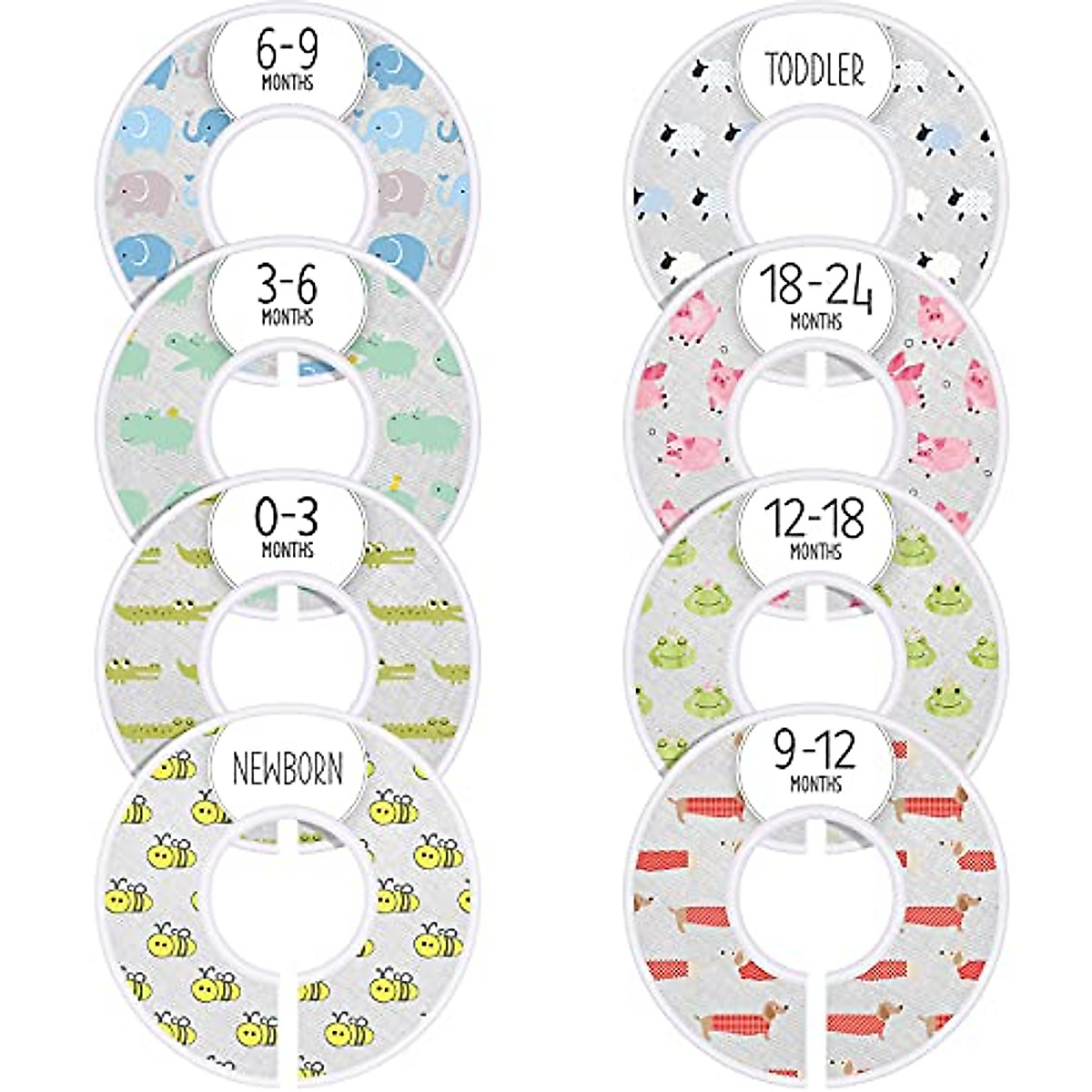 Baby Closet Size Dividers Unisex Nursery Organizer Nursery Closet Dividers Set of 8 Patterns for Baby Clothes Newborn to 24 Months (Animal Pattern)