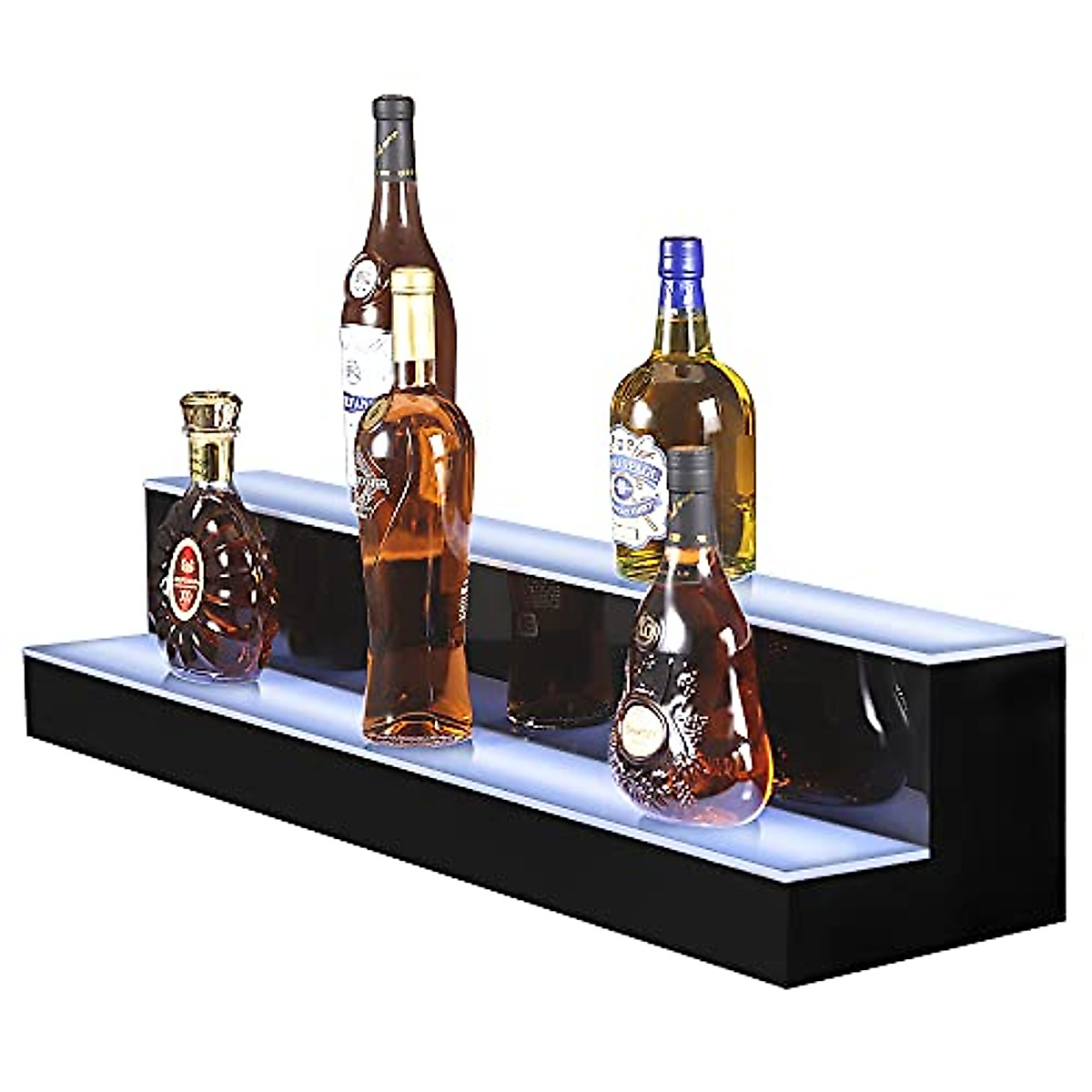 Ageszoe Acrylic LED Liquor Bottle Display Shelf 40 Inch 2 Step Acrylic Lighted Bar Shelf with RF Remote Controller for Home Commercial Bar Countertop Display Stand (2 Tier,40 inch)