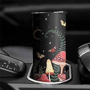 thmasamwr Mushroom Skinny Tumbler With Straw and Lid, Stainless Steel 20oz Insulated Coffee Travel Mug, Mushroom Cups for Mushroom Lovers Gifts for Women and Girls