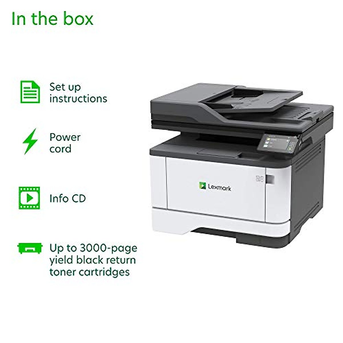 Lexmark MB3442adw Multifunction Monochrome Laser Printer with Print, Copy, Fax, Scan and Wireless Capabilities with Full-Spectrum Printing and Printers up to 42 ppm (29S0350), Gray/White, Small