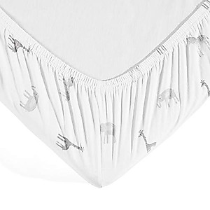 Lush Decor Baby Jungle Adventure Organic Cotton 2 Pack Fitted Crib Sheet, Gray, 52" L x 28" W + 9" Drop