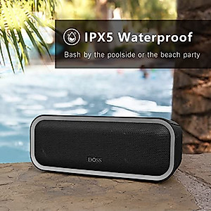 Bluetooth Speaker, DOSS SoundBox Pro+ Wireless Speaker with 24W Stereo Sound, Punchy Bass, IPX6 Waterproof, 15Hrs Playtime, Wireless Stereo Pairing, Multi-Colors Lights, Speaker for Home,Outdoor-Black