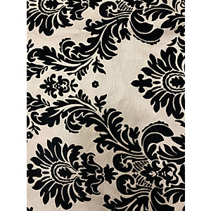 Amanda Champagne Taffeta with Black Velvet Flocked Damask Fabric by The Yard - 10078