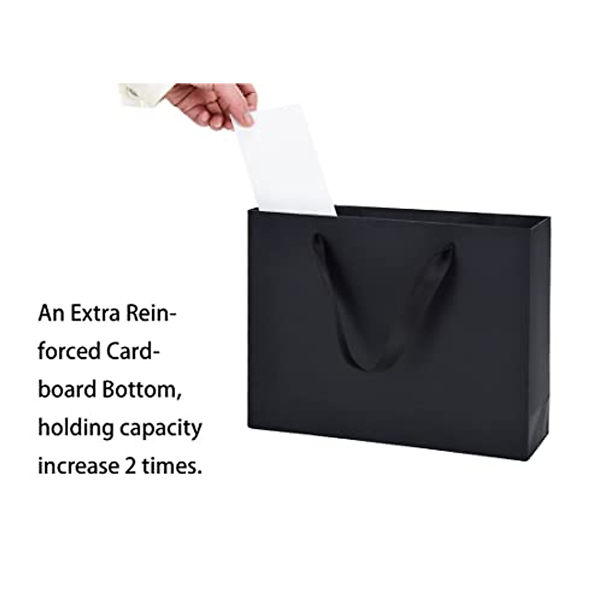 HUAPRINT Black Paper Bags,Shopping bags with Ribbon Handles,20Pcs,10.6x8.3x3.1,Craft Gift Bags for Clothes,Bulk Lunch Bags,Retail Bags,Party Favor Bags,Merchandise Business Bags,Wedding Bags
