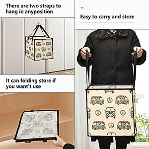 ALAZA Collapsible Storage Basket - Colorful Hippie Camper Bus Rotary Folding Storage Basket Container Organizer Bags - Large Clothes Hamper Tote with Carry Handles(229ya0a)