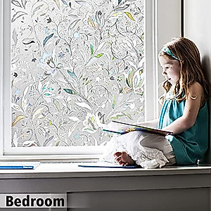 Window Privacy Film,No Glue Static Cling Film, Translucent, Anti UV, Decorative Living Room Kitchen Windows - Tulip Pattern -17.5inches x 78.7inches