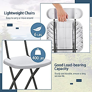 GYMAX Folding Chair, 400lbs Plastic Chairs Set with Steel Frame & Ergonomic Curved Back, Indoor & Outdoor Commercial Event Seat for Meeting, Wedding, Stackable Lightweight Folding Chairs (2, White)