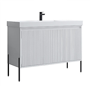 Dowell 48" Fluted Design Vanity Set – Modern Glossy White Bathroom Cabinet with Soft-Close Doors & Shelves, Single Resin Basin, and Black Legs | 002 48 21KD/4818BPS