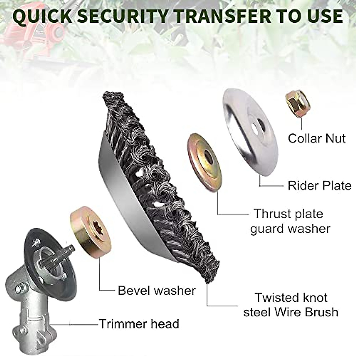 BaiNuo Steel Wire Brush Cutter Grass Trimmer Head for Garden Lawn Mower, 8Inch Trimmer Cutting Kit with Thrust Washer for String Trimmers, Rust Removel, Lawn Mower (8inch Set)