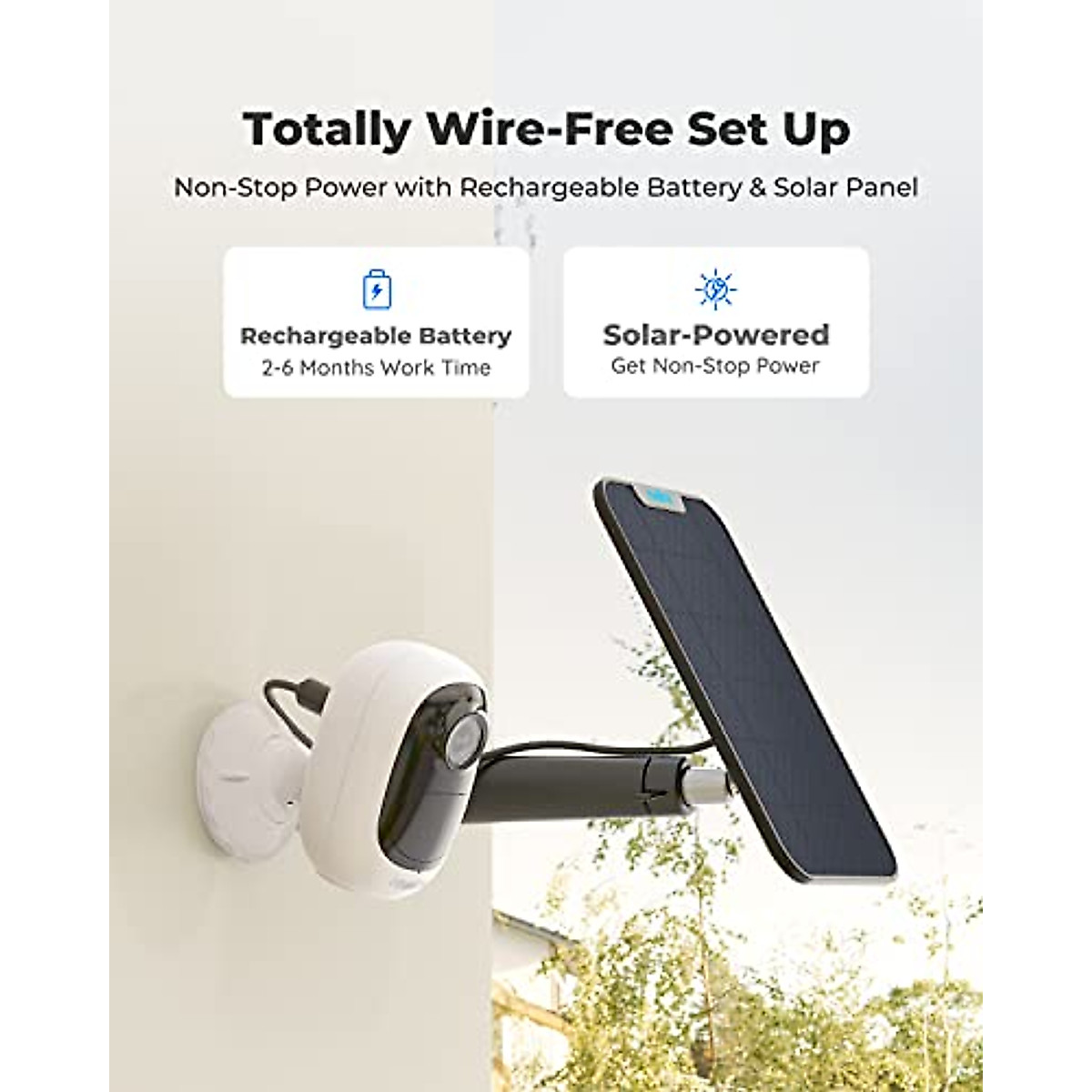 REOLINK Outdoor, Indoor Wireless Security Camera, Battery Solar Powered with 1080P HD, Night Vision, Two-Way Talk, 2.4GHz WiFi for Home Surveillance, Motion Only Alert, No Hub Needed