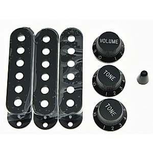 KAISH Black ST Strat Pickup Covers Knobs and 5 Way Switch Tip Cap