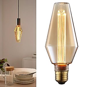 ESCENA Angular Aesthetics Series LED Decorative Light Bulb, Crystal Trophy Vintage Edison Bulb Dimmable 2.3W, E26, Unique Virtual Filament Vintage Light Bulbs, Amber Glass, 2000K Soft Warm, UL Listed