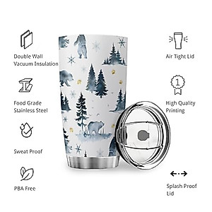 WmhrYpzhL Bear Travel Mug Winter Forest Coffee Cup Stainless Steel Insulation Tumbler with Lid For Home Office School Outdoor Gifts Bear