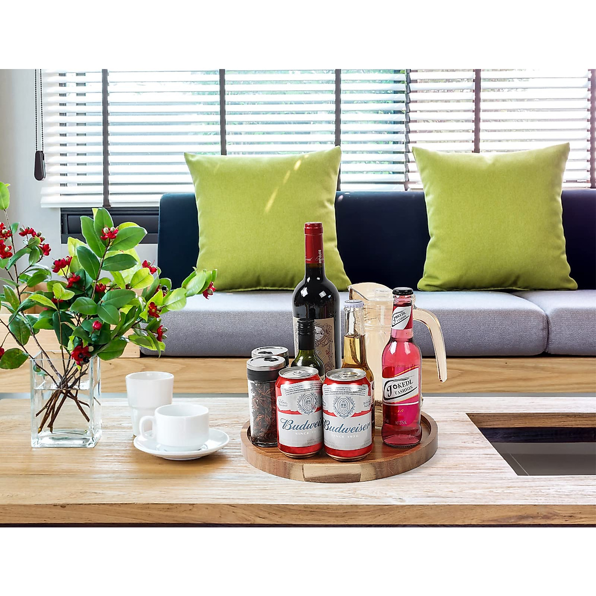 Acacia Round Wood Decorative Tray for Home Decor,Wooden Serving Tray,Candle Tray,Perfume Tray,Coffee Table Trays (11.5 inch, Natural)