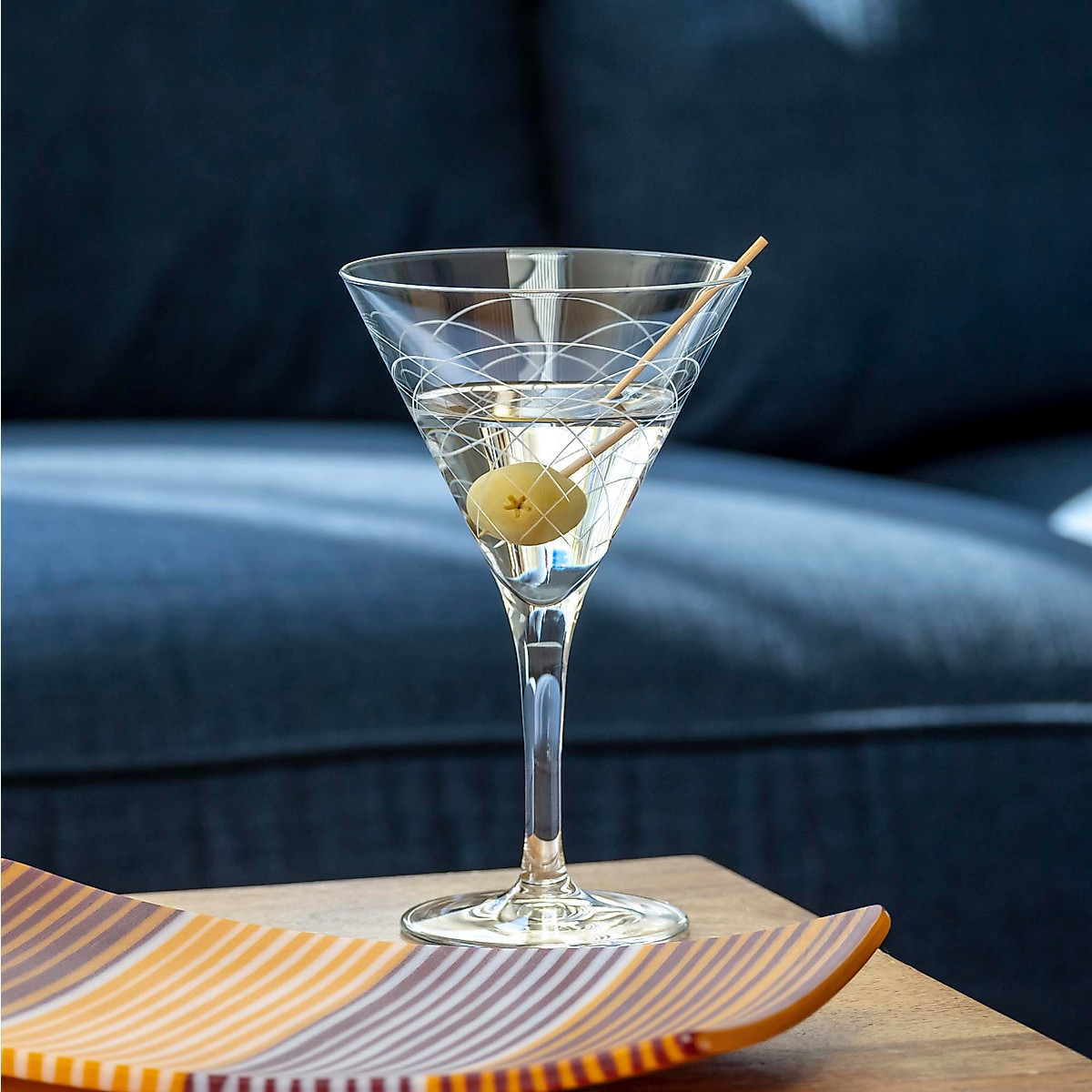 Rolf Glass Mid-Century Modern Martini Cocktail Glass | Stemmed 7.5 oz. Martini Glasses | Lead-Free Glass | Diamond-Wheel Engraved Cocktail Glasses | Designed and engraved in the US (Set of 4)