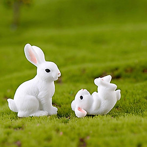NUOBESTY 8pcs Rabbit Micro Landscape Bunny Decor Easter Bunny Mini Rabbit Figurine Bunny Cake Topper Mini Rabbit Toy Miniature Bunny Figures Fairy Toy Ornaments Rabbit Mini Cupcake White