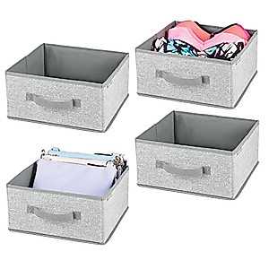 mDesign Soft Fabric Closet Organizer Box with Front Pull Handle for Shelves in Bedroom, Bathroom, Home Office - Holds Clothing, Linens, Accessories - Lido Collection - 4 Pack - Gray