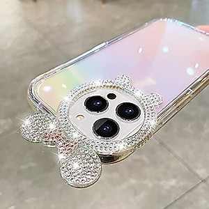 Threesee for iPhone 14 Pro Max Mickey Mouse Cartoon Case,Bling Glitter Diamond Cute Bow Soft TPU Women Girls Kids Protective Clear Phone Case for iPhone14 Pro Max 6.7 inch