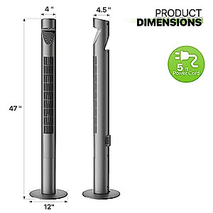 Magshion 47 Inch 3 Speeds Oscillating Quite Tower Fan with Remote Control for Indoor Home Bedroom (Gray)