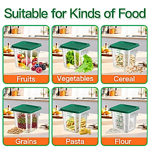 FeyBuosk 4 pcs 4qt Food Storage Containers with Lid, Square Clear Commercial Food Storage Containers with Handle and Scale for Food Storage in Home Kitchen & Dining (Green)