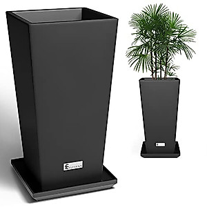 Elevens Outdoor Planter Larger Flower Pots Indoor Taper Garden V-Shape Tall Planters 24 inches Garden Pots Planter - Black（2 Packs）