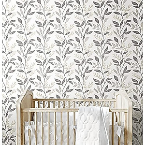 RoomMates RMK12178PLW White Cottage Vine Peel and Stick Wallpaper, Grey, Taupe