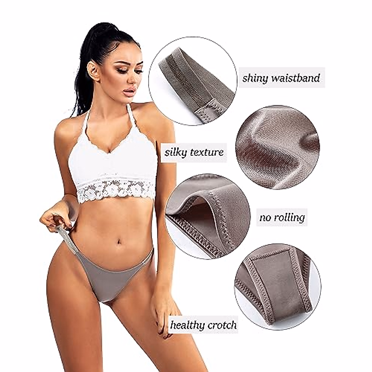 Bolivelan Women G-String Panties High Cut Low Rise Tanga Underwear for Ladies Pack of 6 (US 4, Multicolor)