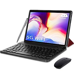 AOYODKG Tablet 2 in 1, Tablet 10.1 inch Android Tablet with Keyboard, 2.4/5G WiFi, 8GB+64GB(1TB Expand), Octa-Core, IPS HD Display, Dual Camera, Bluetooth, Google Certified Tablet PC, M40 (Red)