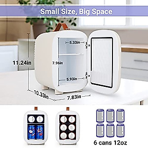 Living Enrichment Mini Fridge, 4L Skincare Fridge, Portable Small Refrigerator Cooler for Skincare, Beverage, Food, Cosmetics, Home, Bedroom, for Christmas Gift - Stone White