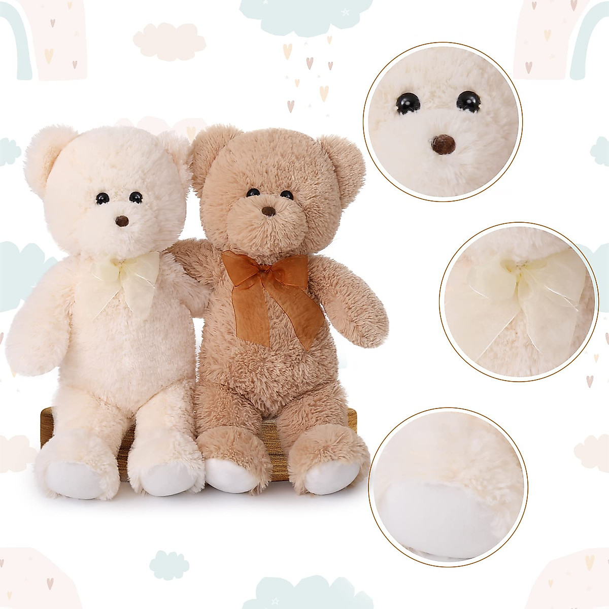 MaoGoLan Teddy Bear Stuffed Animal, 2 Pack Brown and White Bear Plush for Baby Shower, Soft Teddy for Boys Girls, 18 Inch Bear Plushies Toy for Birthday Gift