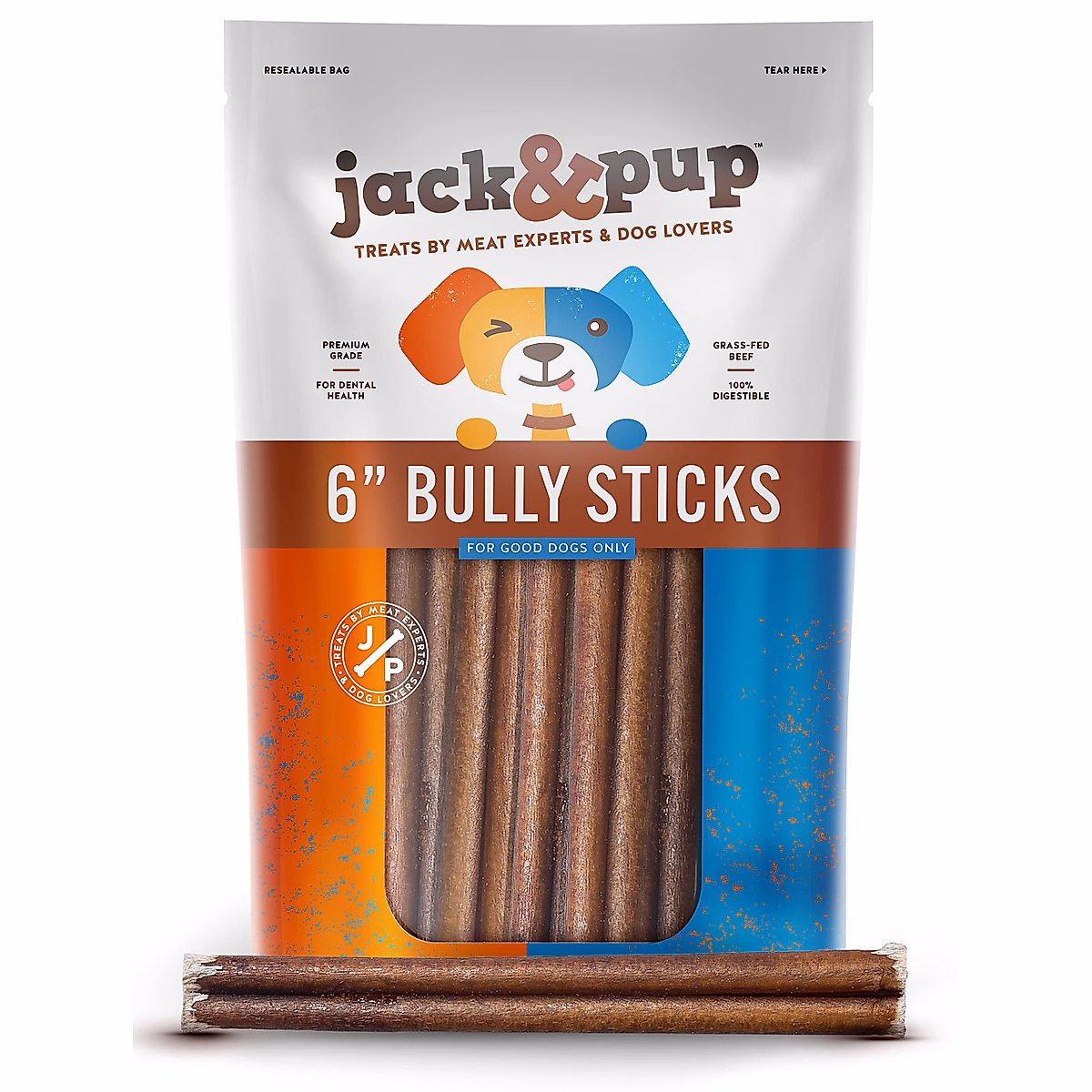 Jack&Pup 6" Bully Sticks for Dogs | Premium Odor Free Bully Sticks for Large Dogs | All Natural Beef Pizzle Sticks (Standard, 7 Pack)