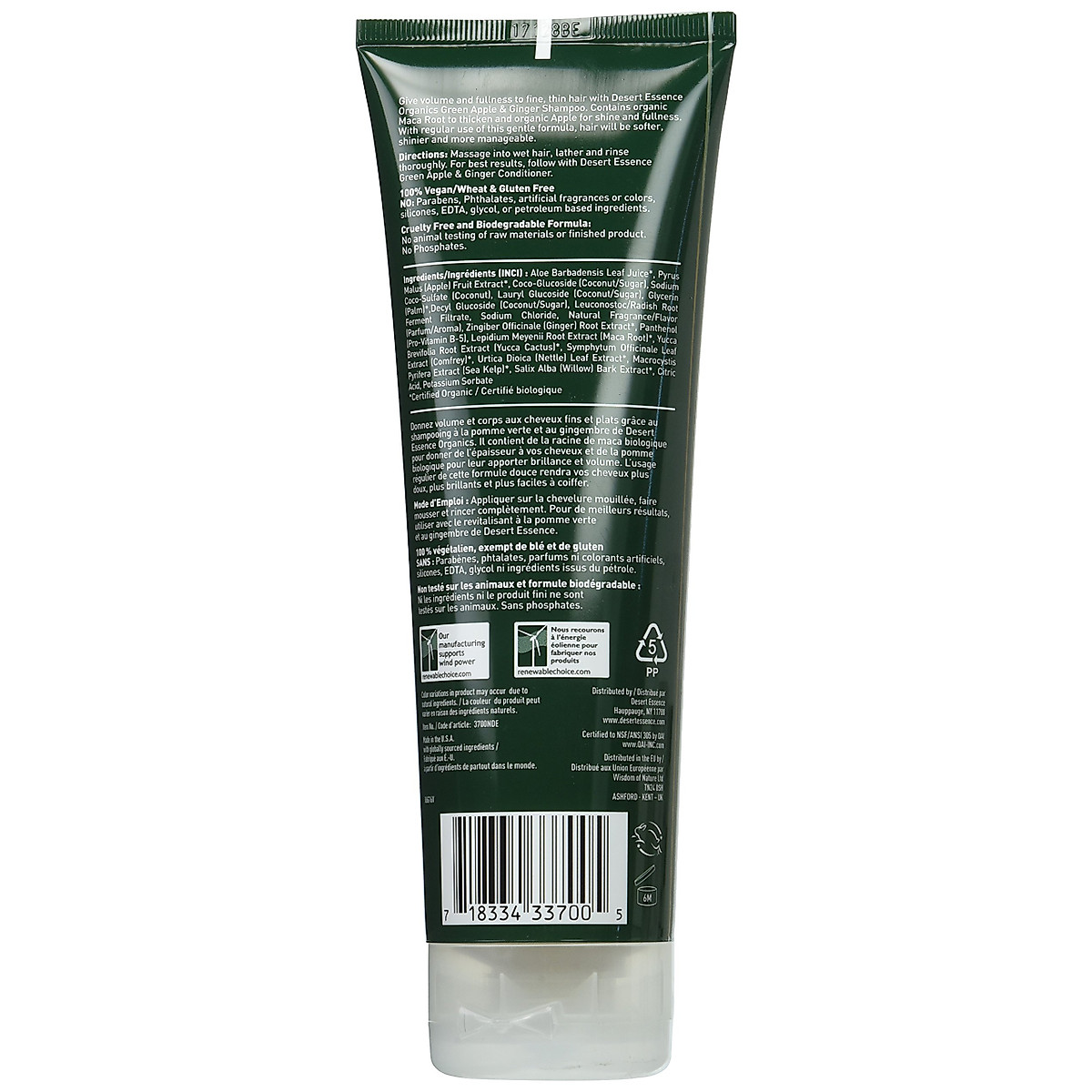 Desert Essence Green Apple & Ginger Shampoo - 8 Fl Ounce - Pack of 2 - Adds Volume, Strength & Shine - Moisturizer & Revitalizing - Coconut Oil - - Apple & Ginger Root Extract