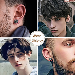 SIISPRI 316L Surgical Stainless Steel Halloween Jack Skellington Round Circle Button Stud Post Earrings 10MM (black-blue)